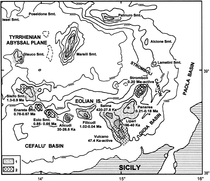 Mappa schematica del Mar Tirreno inferiore - Il Vulcanico